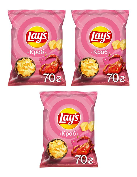 Чипсы картофельные Lay's Краб, 3 уп по 70 гр - купить с доставкой по выгодным ценам в интернет ...