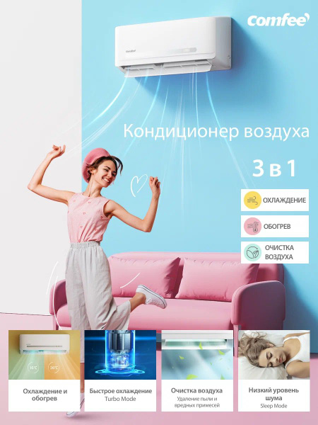 Мощная сплит-система Comfee (завод Midea) CSABA-07HRN8-QC2/COX130-07HN8-QC2, для помещений до 25 ...
