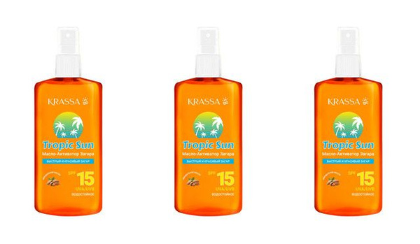 KRASSA Масло-активатор загара TropicSun, спрей, SPF15, 150мл, 3 шт ...