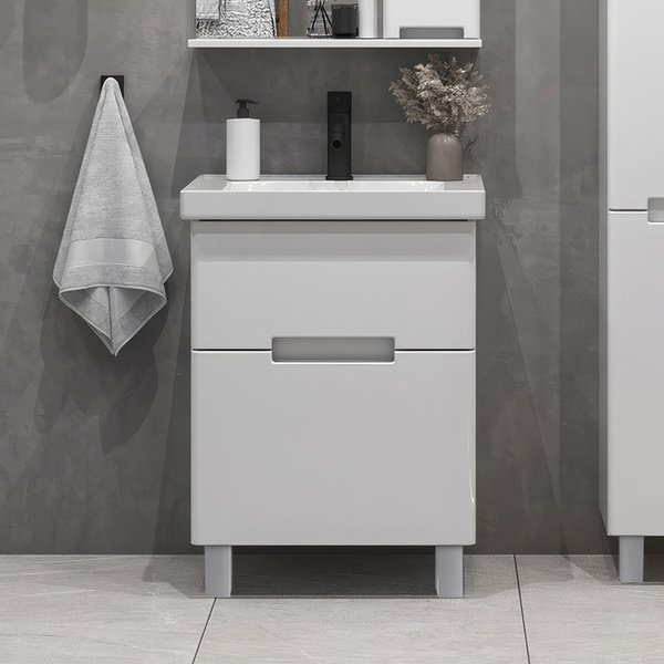 Тумба напольная SanStar Ориана 60 с раковиной Грейс 60 (комплект) для ванной комнаты, белая ...