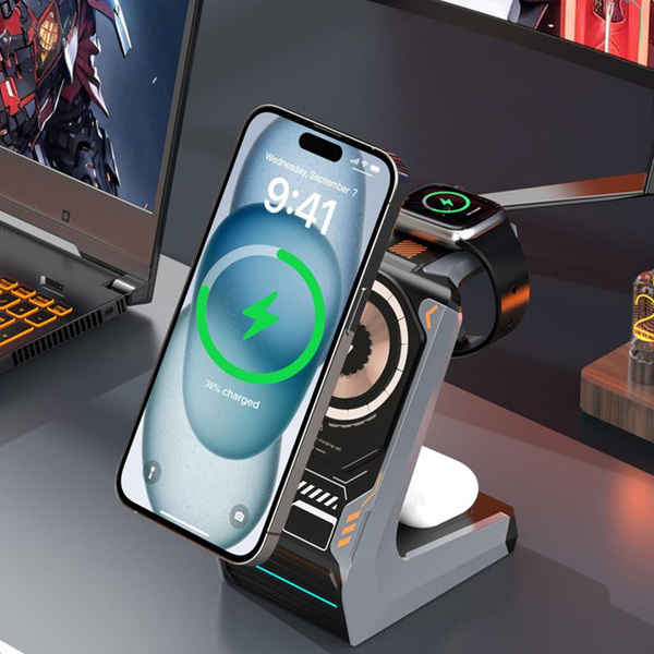Беспроводная зарядка 3в1 для iPhone/ Watch/ Air Pods/15 Вт Док станция ...