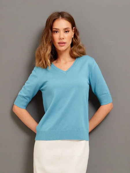 Джемпер Женский ILADY бирюзовый Хлопок, Эластан, размер 52, 54 Без застежки свободный Короткий ...