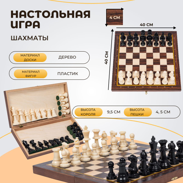 Шахматы детские деревянные с пластиковыми фигурами Авангард 40см ...