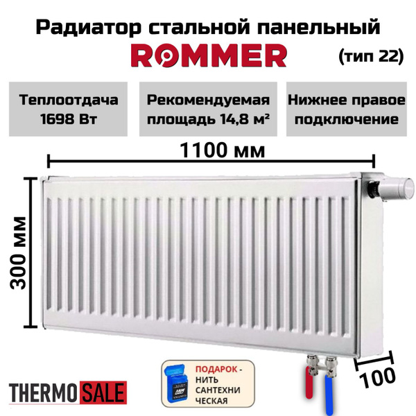 Панельный радиатор Rommer RRS-2020-223, Сталь, 1 секц. купить по ...