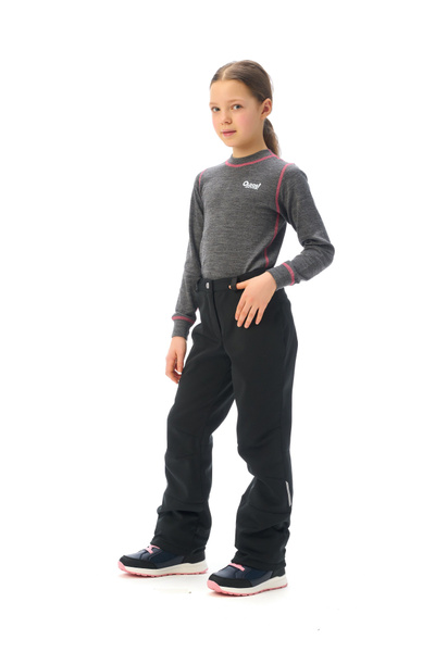 Брюки Девочки OLDOS прямые черный Softshell, Полиэстер Повседневный, размер 134 Молния, Кнопки ...