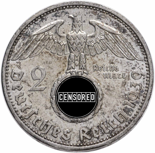 Германия Третий Рейх 2 рейхсмарки 1939, знак монетного двора "A" - Берлин, Серебро 625, в ...