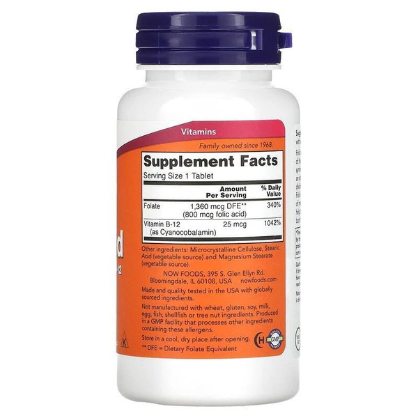 Фолиевая кислота, 800 мкг, 250 таблеток, NOW Foods, Folic Acid, Нау ...