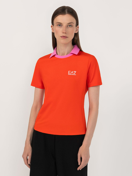 Поло EA7, размер 42, 44, цвет оранжевый, красный, полиэстер 87% эластан 13% - купить по выгодной ...