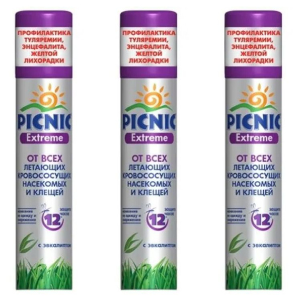 Picnic Средство от всех летающих насекомых и клещей Extreme, аэрозоль ...
