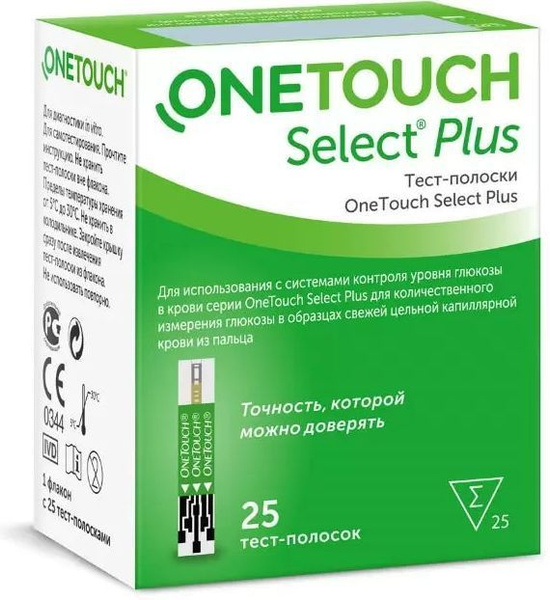 Тест-полоски One Touch Select Plus, 25 шт. - купить с доставкой по ...