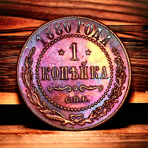 Монета Российской Империи 1 копейка 1880 года, СПБ. Александр II. Орел. Люксовое состояние ...