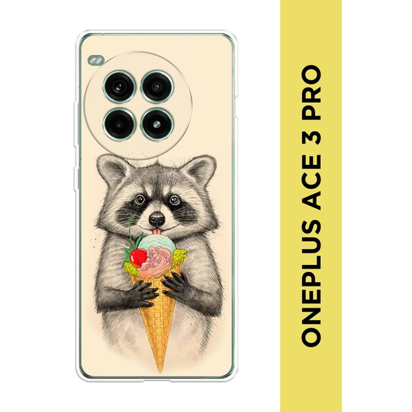 Силиконовый чехол на OnePlus Ace 3 Pro / Ван Плас Эйс 3 Про "Енот с ...