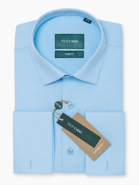 Рубашка Мужской Mondigo голубой Длинный Хлопок, Полиэстер Воротник Однотонный, размер 48, 50 ...