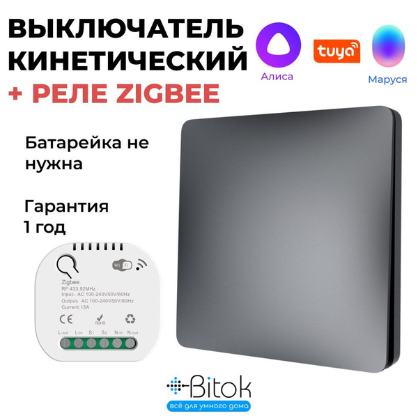 Беспроводной выключатель кинетический RF черный 1 кнопка + реле RF+ZIGBEE 3.0 купить на OZON по ...