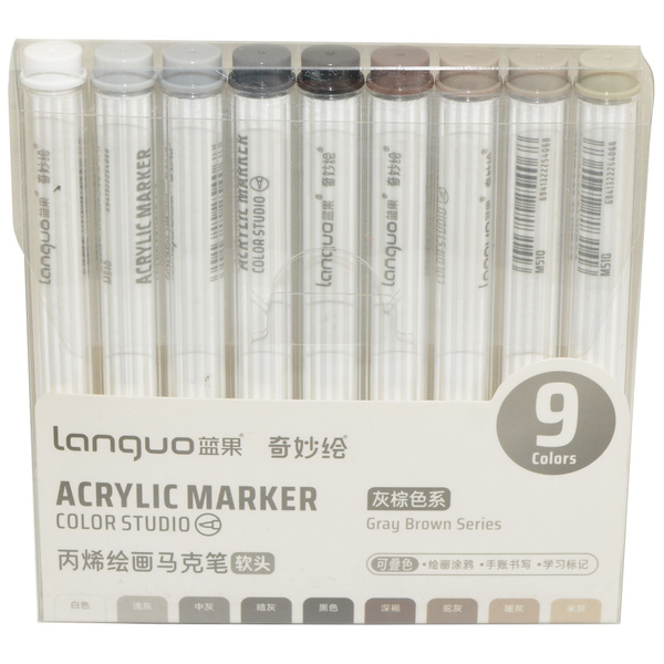 Маркеры акриловые 9 цветов Acrylic Marker Серые тона наконечник кисть 1 ...