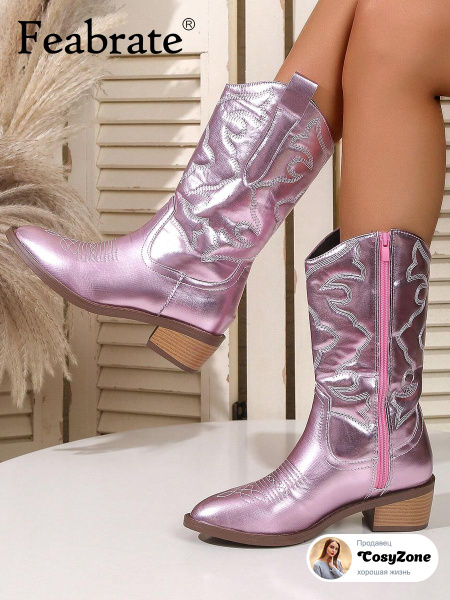 Казаки Женский Feabrate, размер 42 розовый Демисезон Толстый каблук Молния купить c доставкой на ...