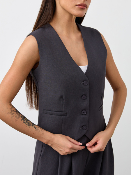 Костюм классический Женский k.mou Офисный/школьный брючный, двойка графит, размер 42 Полиэстер ...