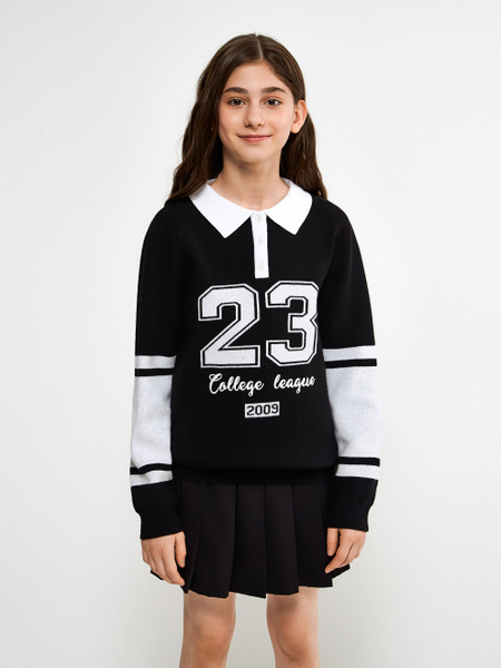 Джемпер Девочки Acoola черный кварц Трикотаж, размер 134 Без застежки Воротник свободный Длинный ...