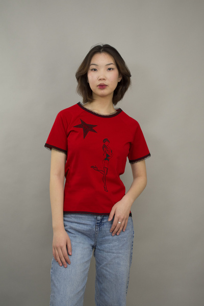 Футболка SVETLANA BATARON, размер 44, цвет красный, 100% cotton ...