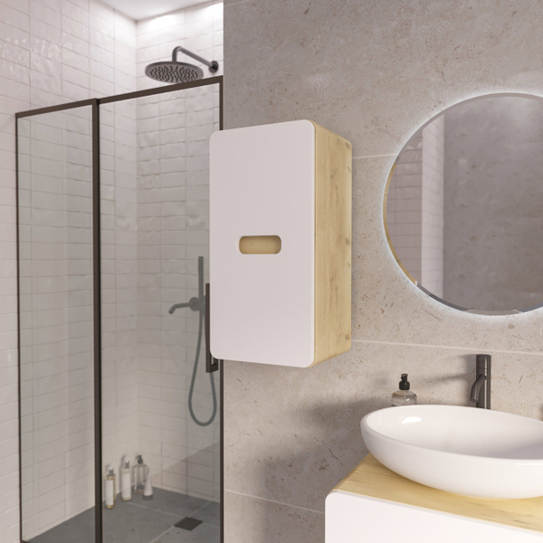 Пенал в ванную подвесной 70х35 см, цвет орех лучистый солнечный/супер ...