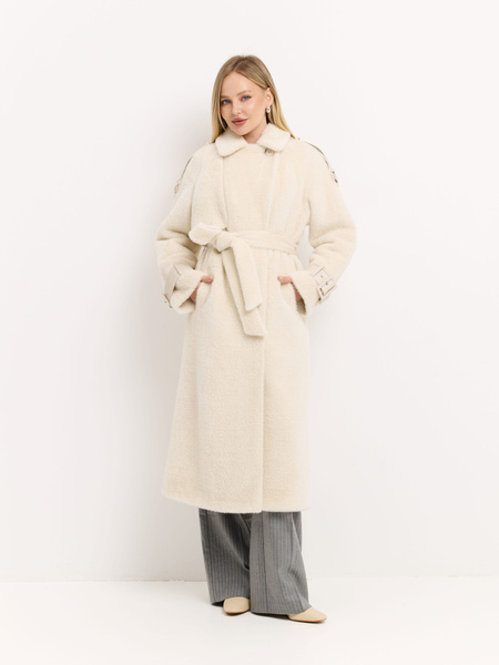 Пальто SEVINGIN, Еврозима, размер 52, цвет молочный, Мех искусственный ...