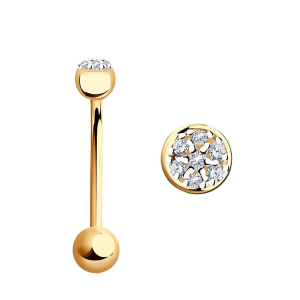 Золотой пирсинг в язык DIAMANT-ONLINE с фианитом 585 пробы купить на ...