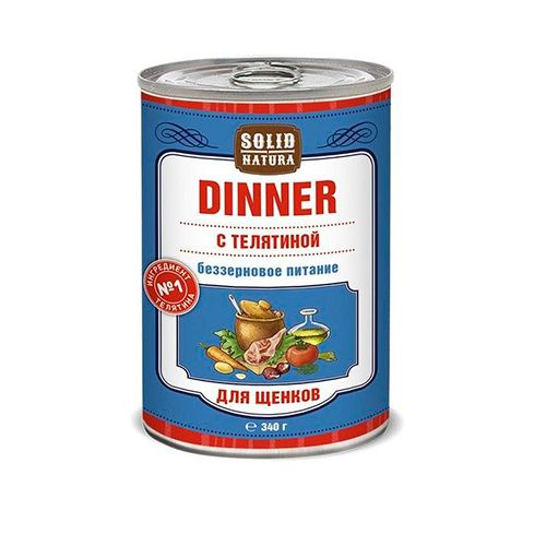 Solid Natura Dinner / Консервы Солид Натура Беззерновые для Щенков Телятина, 340г х 12шт ...