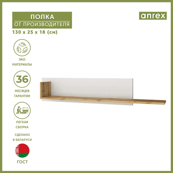 Полка ANREX Настенная, 129.9х18х25 см - купить по низким ценам в интернет-магазине OZON (1672049061)