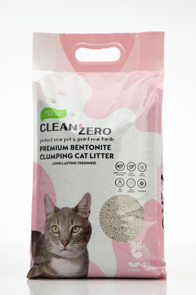 Наполнитель для кошачьего туалет Глиняный (бентонит) Жасмин, бренд CLEAN+ZERO, комкующийся ...