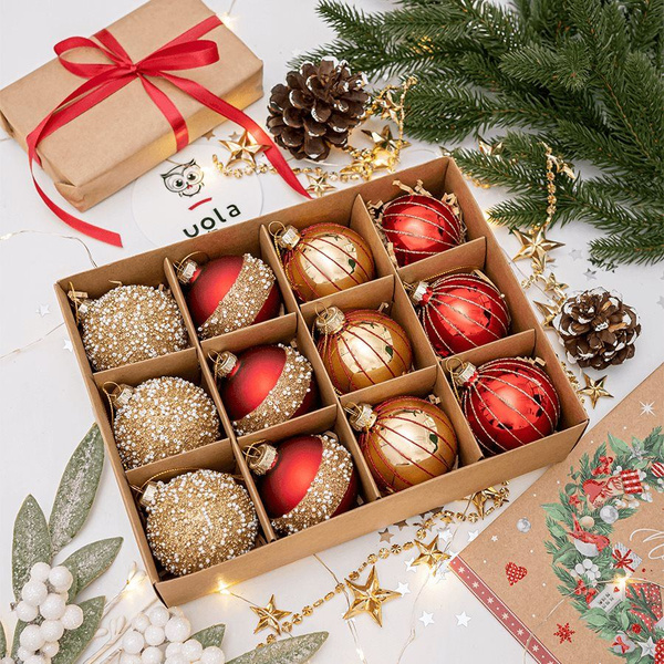 Набор стеклянных новогодних шаров с декором 12 шт - купить по выгодной ...