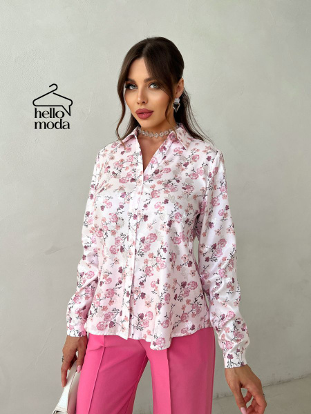 Блузка Женский HELLO MODA! розовый, брусничный Полиэстер Длинный Цветочный, Разноцветный, размер ...
