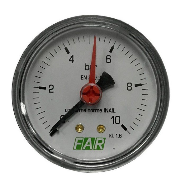 Манометр Far, 0-10 бар, 1/4", D63мм, задн.подкл. (аксиал.), арт.FA 2500 ...