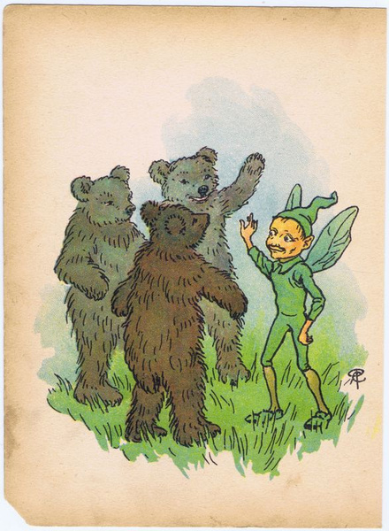 Медвежата и эльф. Роза Петерик. Антикварная хромолитография. Англия, 1906 год - купить по ...