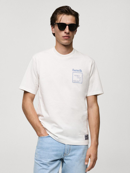 Футболка Мужской MANGO Man белый, размер 48, 50 Хлопок Повседневный ...