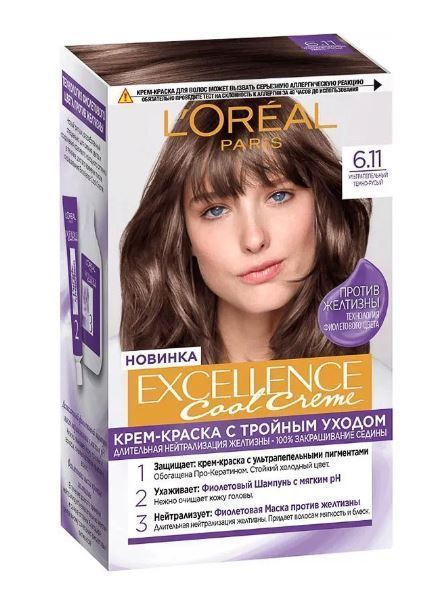 L'Oreal Paris Крем-краска для волос Excellence Cool Creme, 6.11 ...