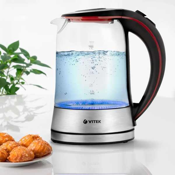 VITEK Электрический чайник VT-7009, черный, красный купить на OZON по низкой цене (1740886990)