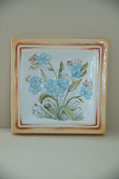 Незабудки Панно изразец плакетка украшение настенное интерьерное Ярославская майолика