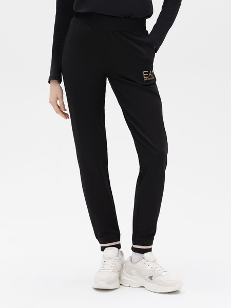 Брюки Женский EA7 черный Хлопок, Эластан Повседневный, размер 40, 42 На любой сезон Камбоджа ...
