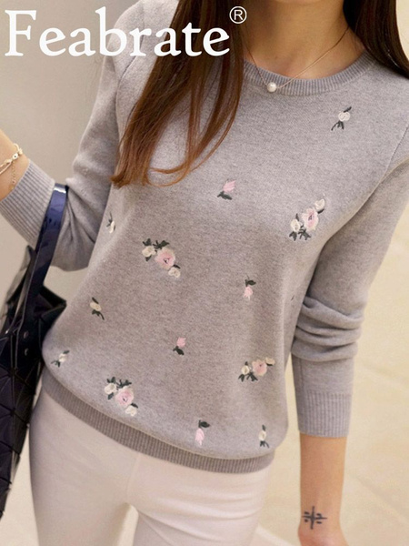 Пуловер Женский Feabrate светло-серый Хлопок, размер 50 Без застежки облегающий Длинный Китай ...