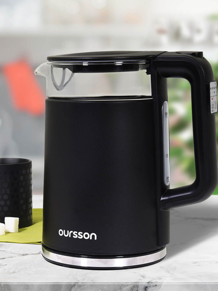 Электрический чайник Oursson KE1733WD/BL, закаленное стекло и термостойкий пластик. купить на ...