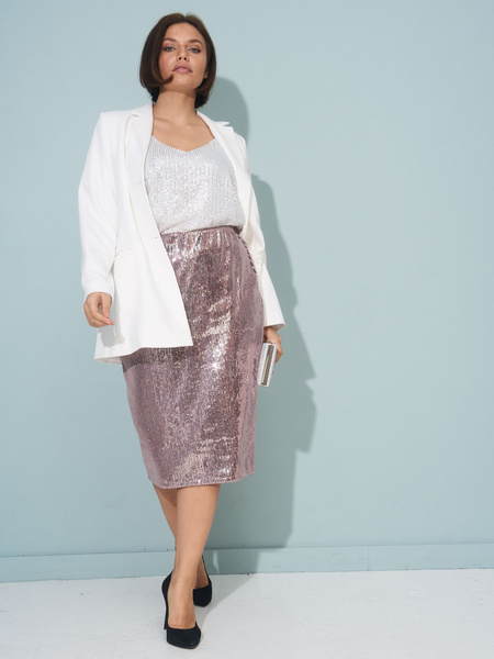 Юбка Женский SPARADA бежевый прямая, размер 54, 56 Без застежки Миди Пайетки Однотонный На любой ...