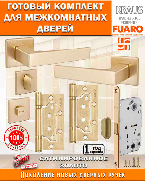 Готовый комплект для межкомнатной двери K.SL52.REDLINE SSG-39 сатинированное золото + петлибез ...