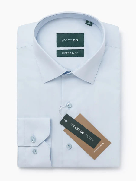 Рубашка Мужской Mondigo серо-голубой Длинный Полиэстер, Хлопок Воротник Однотонный, размер 48 ...