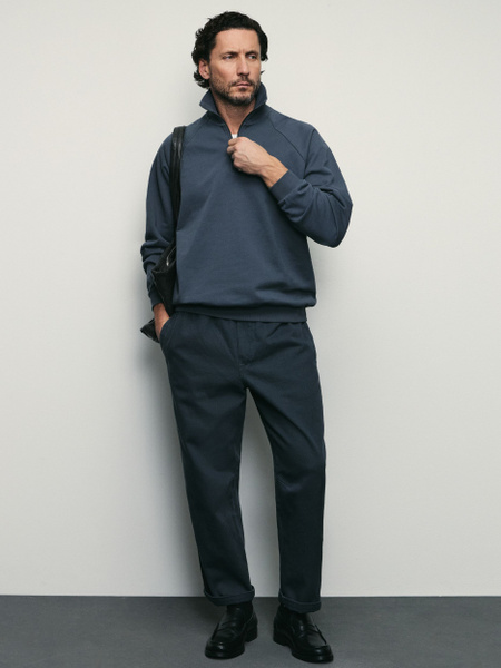 Брюки Мужской Zarina прямые темно-синий Хлопок Повседневный, размер 52 Завязки прямой Демисезон ...