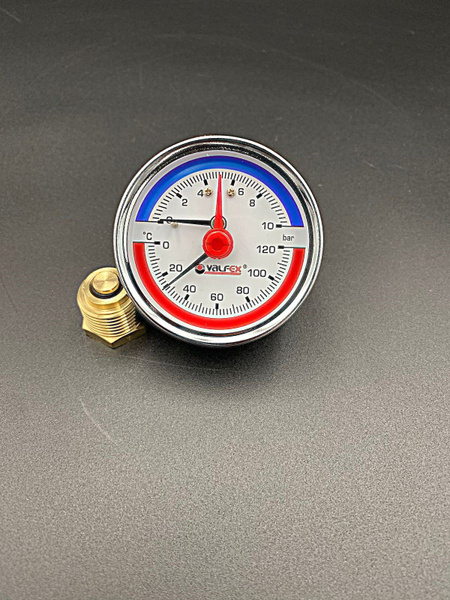Термоманометр аксиальный (заднее подключение), 10 бар, VALFEX, арт.VF.TMZ.63.012.10 купить на ...