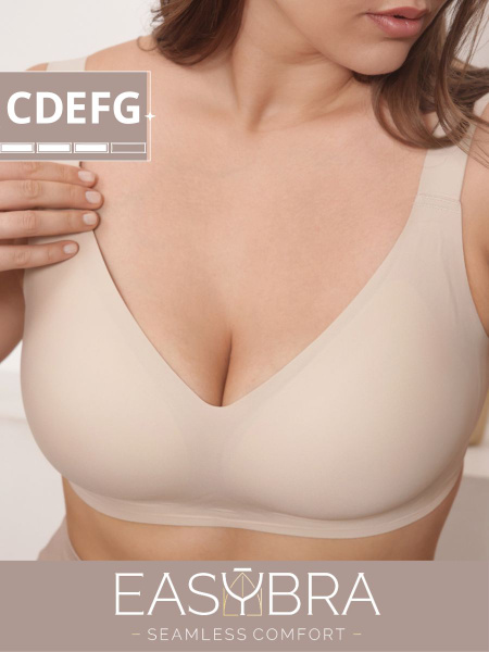 Бюстгальтер Женский EASY BRA без косточек, бесшовный, размер 80F, 80G бежевый Микрополиамид ...