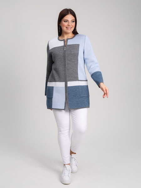 Кардиган Женский BONADI серый, голубой Шерсть, Полиакрилонитрил, размер 52 Молния ...