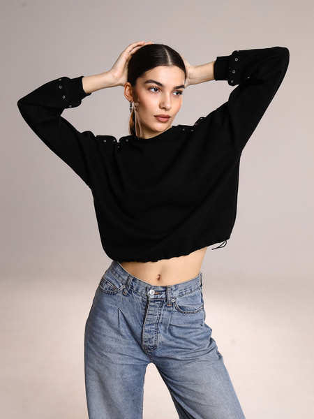 Свитшот Женский JOYDI Люверсы черный графит Дабл-фейс, размер универсальный Россия купить c ...