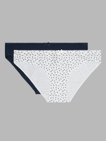 Комплект трусов Женский OVS слипы Хлопок, Эластан белый, синий, размер 42, 44 Средняя Китай ...