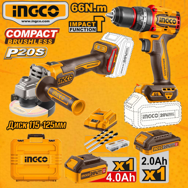 Набор аккумуляторного инструмента / ушм 115 мм + ударный шуруповерт ...